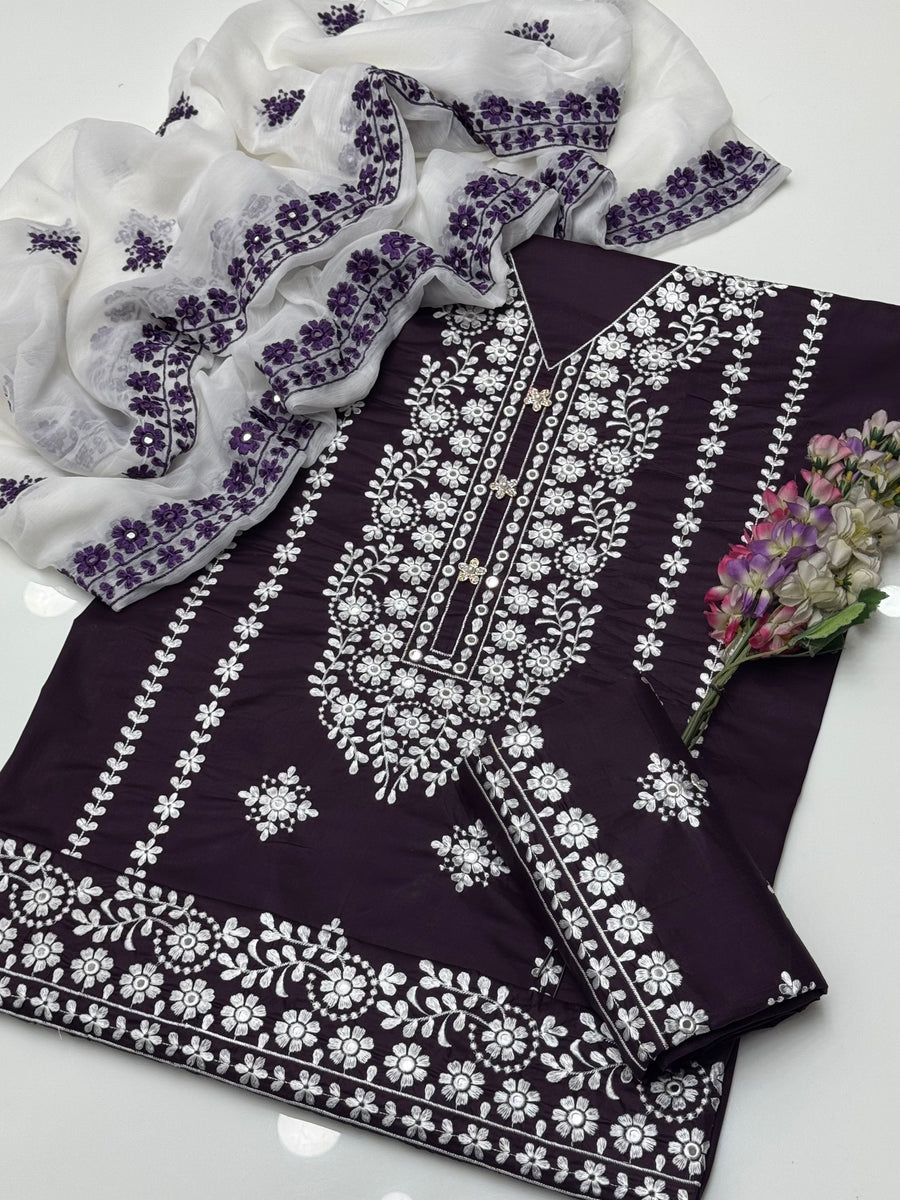 Handmade Style Pakka Tanka Thread 🧵 Embroidery With Paani Sheesha 3 Pc ...