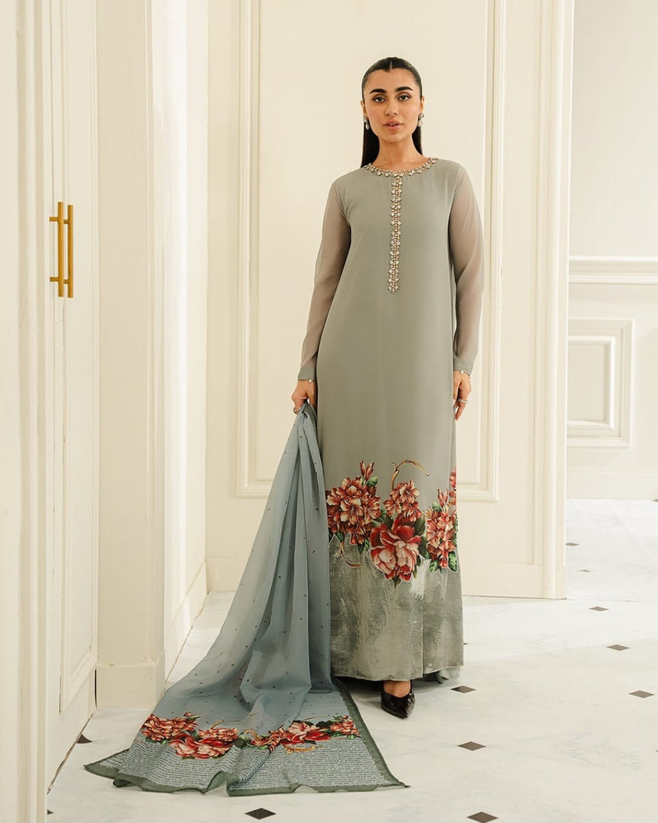 Lulusar Article Handwork Stones Painted 🎨 Organza 3 Pc 👗– Khawaja ...