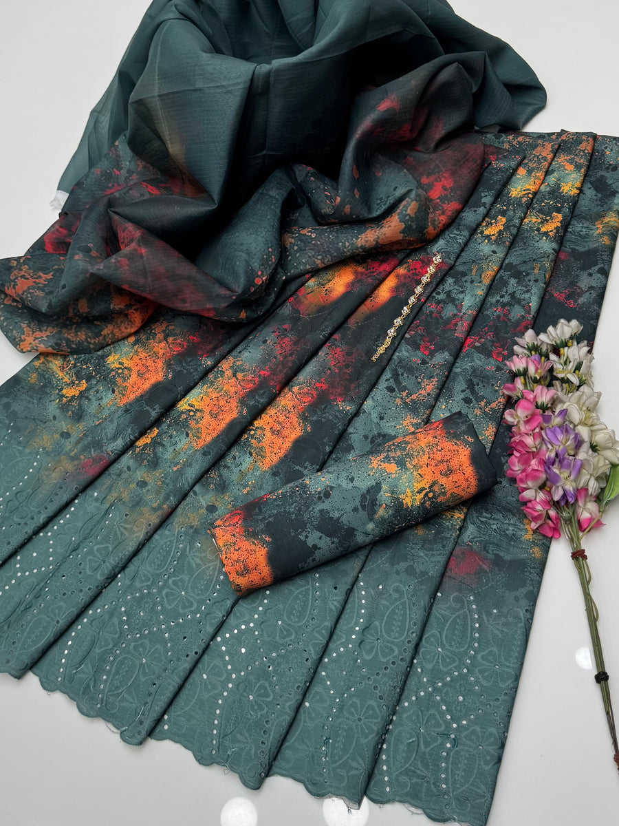 Shiffile Chikankari Embroidery 🧵 Viscous Bana Dora Digital Print 3 Pc ...