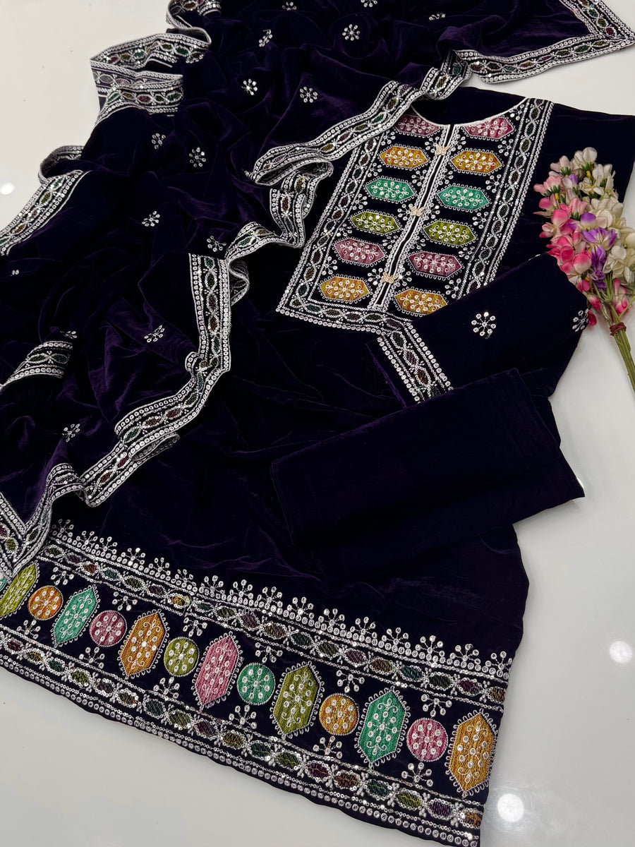 💕 VELVET 9000 Pound 3 PC 💕– Khawaja Embroidery