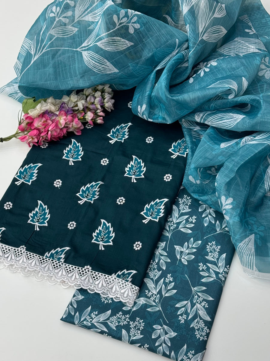 😍 Beautiful Boutique Style Leaf 🍁 Embroidery Lawn 3 Pc Dress 👗– Khawaja ...